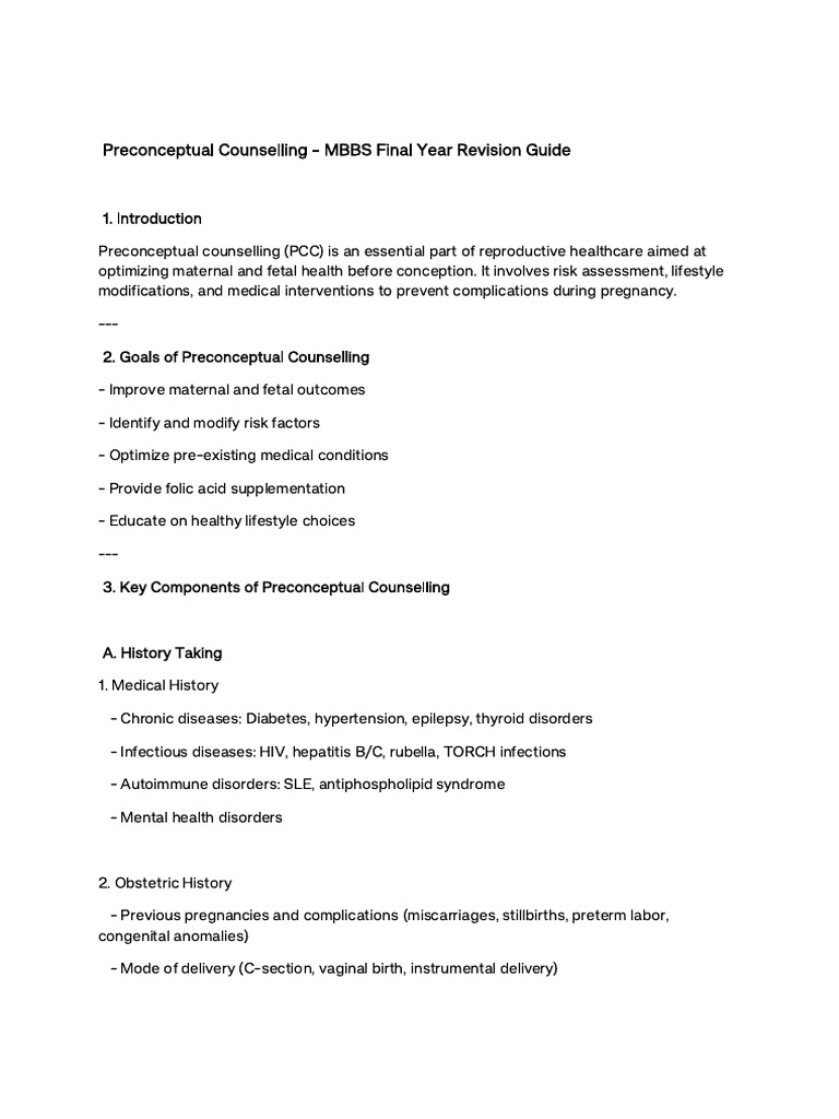 Preconceptual Counselling Guide for MBBS | PDF | Pregnancy | Human ...