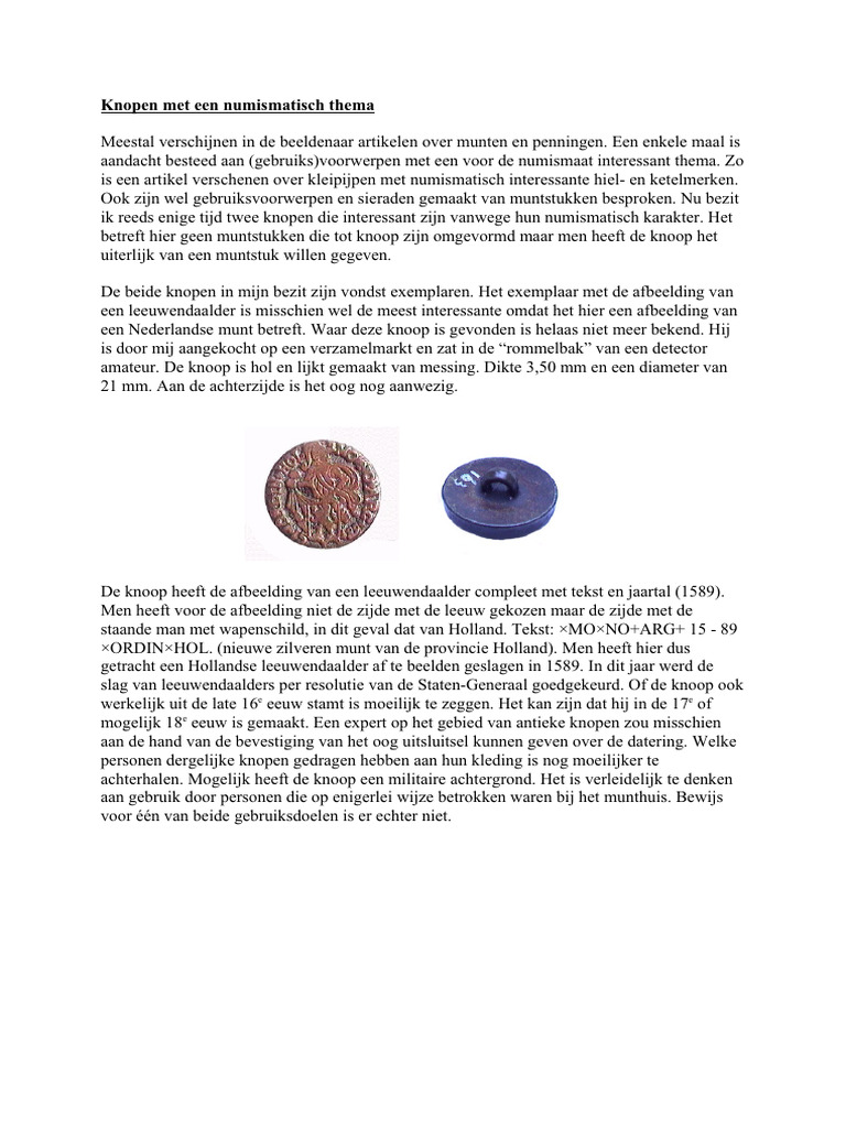 Knopen Met Numismatisch Thema | PDF