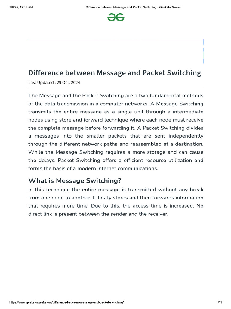 packet switching and message switching | PDF