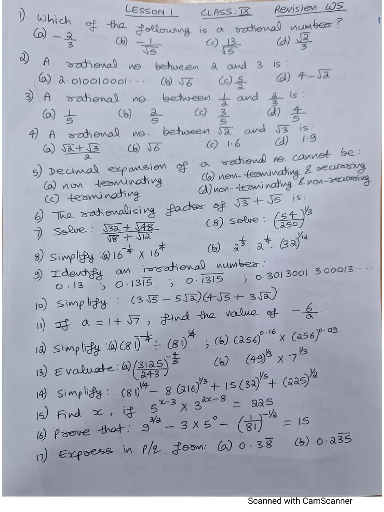 Class IX Maths Worksheets 24-25 | PDF