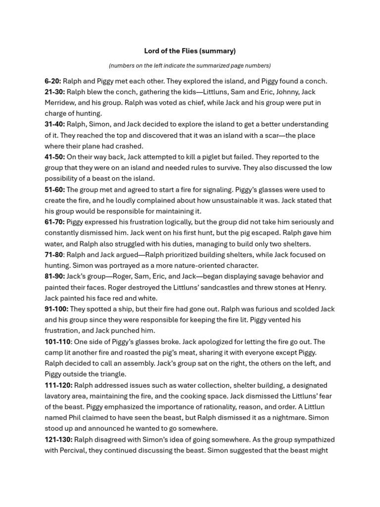 Lord Of The Flies Page By Page Summary Pdf