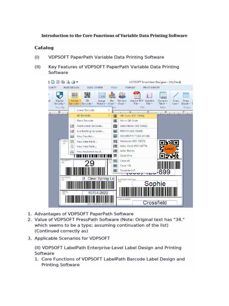 Introduction to the Core Functions of Variable Data Printing Software | PDF | Barcode | Automation