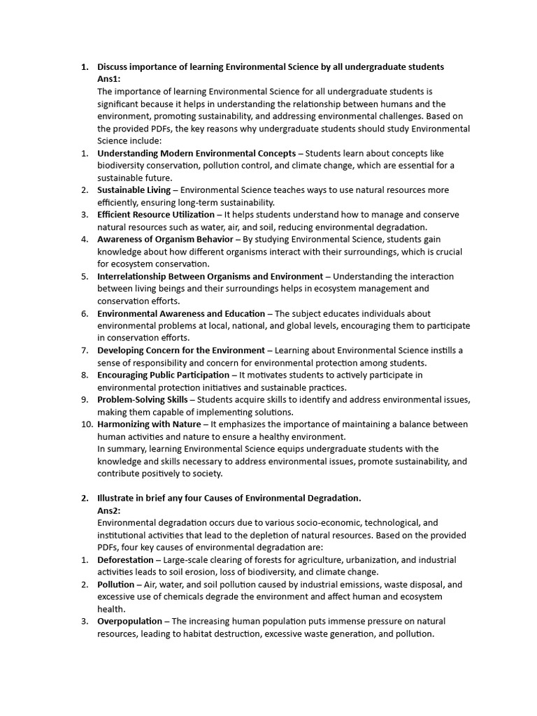 EVS Question Bank Answers | PDF | Deforestation | Environmental Degradation