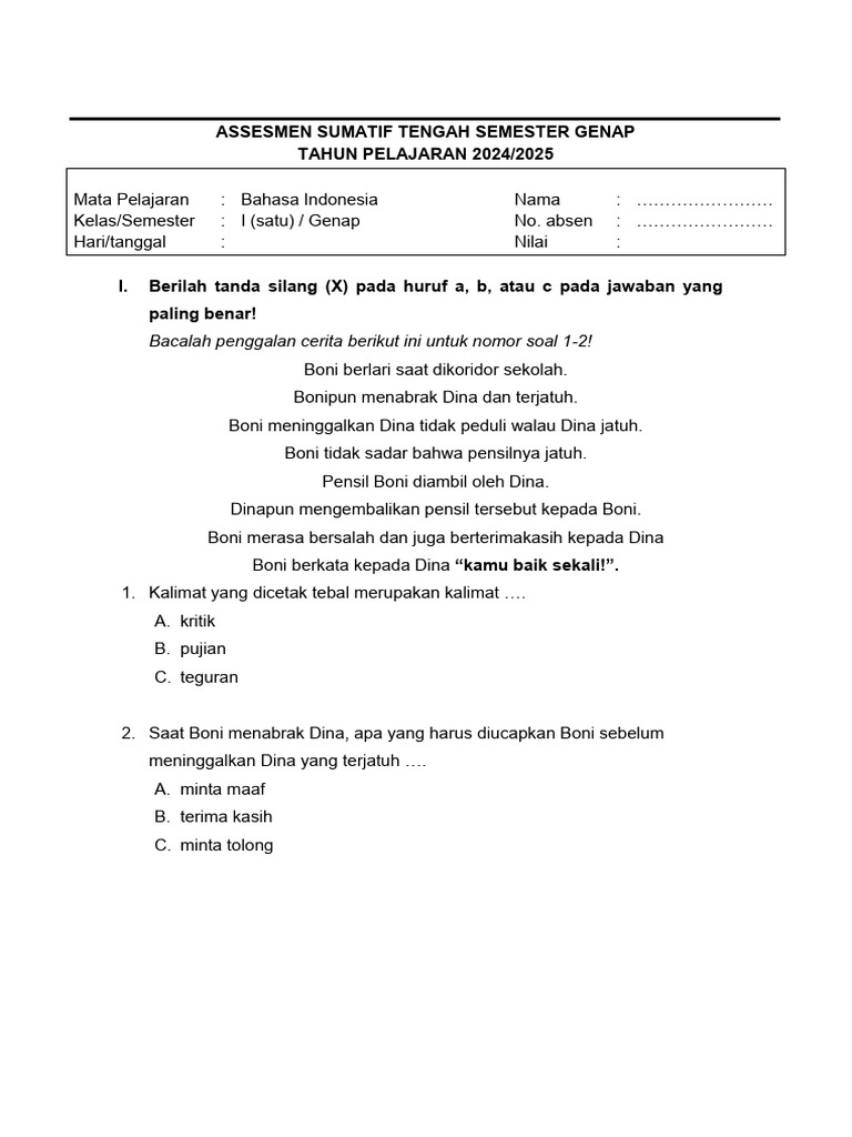 1. FORM NASKAH SOAL - ASTS GENAP T.P. 2024-2025 | PDF