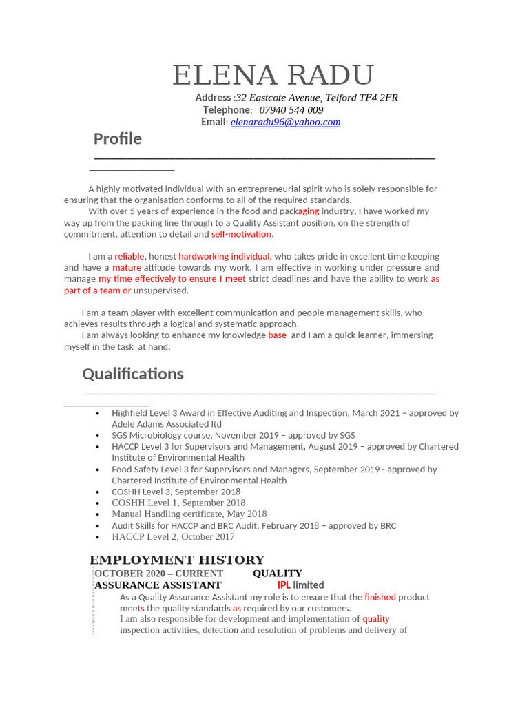 ELENA RADU | PDF | Quality Assurance | Business