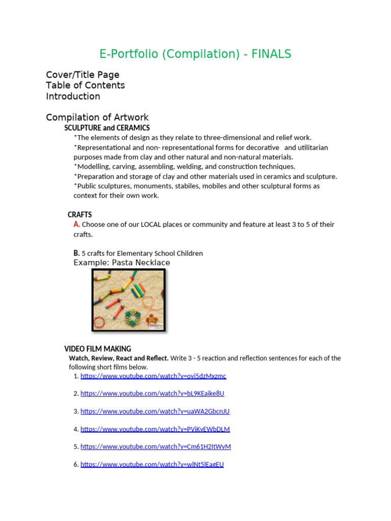 VISUAL ARTS - E-Portfolio - Template | PDF