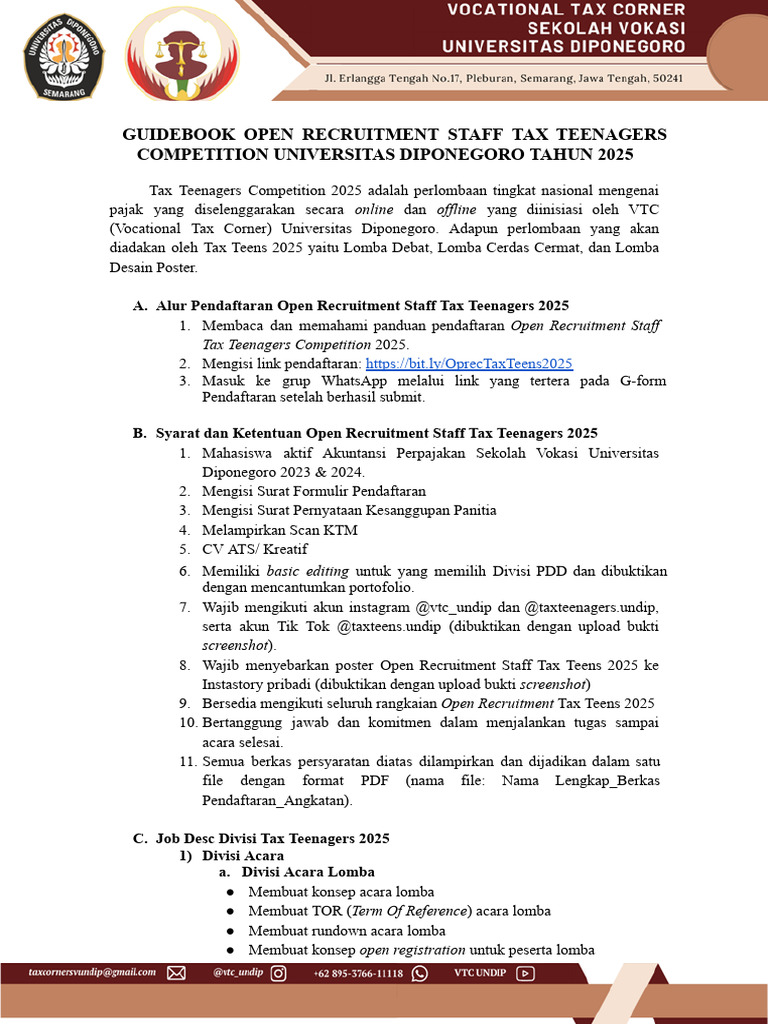 Guidebook Open Recruitment Staff Tax Teenagers Competition 2025 | PDF