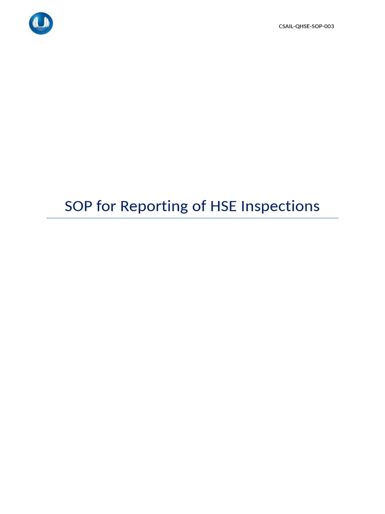 CSAIL-QHSE-SOP-003 Reporting of HSE Inspections | PDF | Risk | Employment