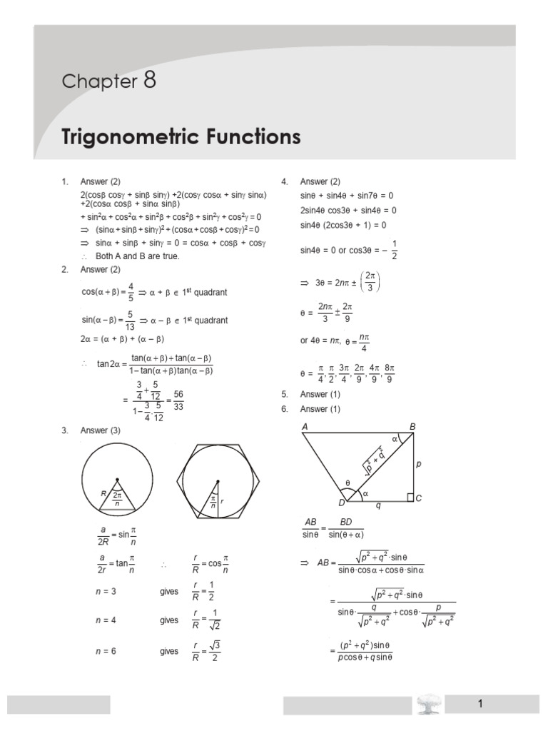 Trigonometric Functions and Formulas | PDF | Mathematical Relations ...