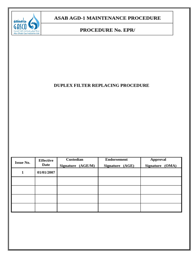 Duplex Filter Replacing Procedure | PDF | Valve | Plumbing