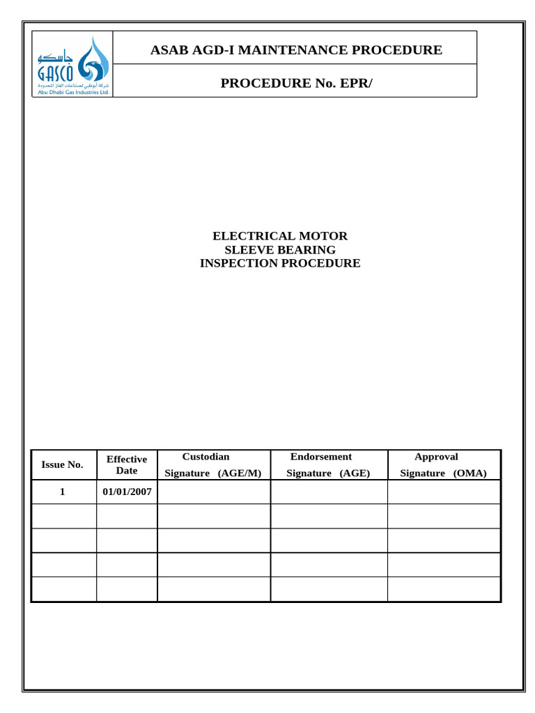 Electrical Motor Sleeve Bearing Inspection Procedure | PDF | Bearing ...