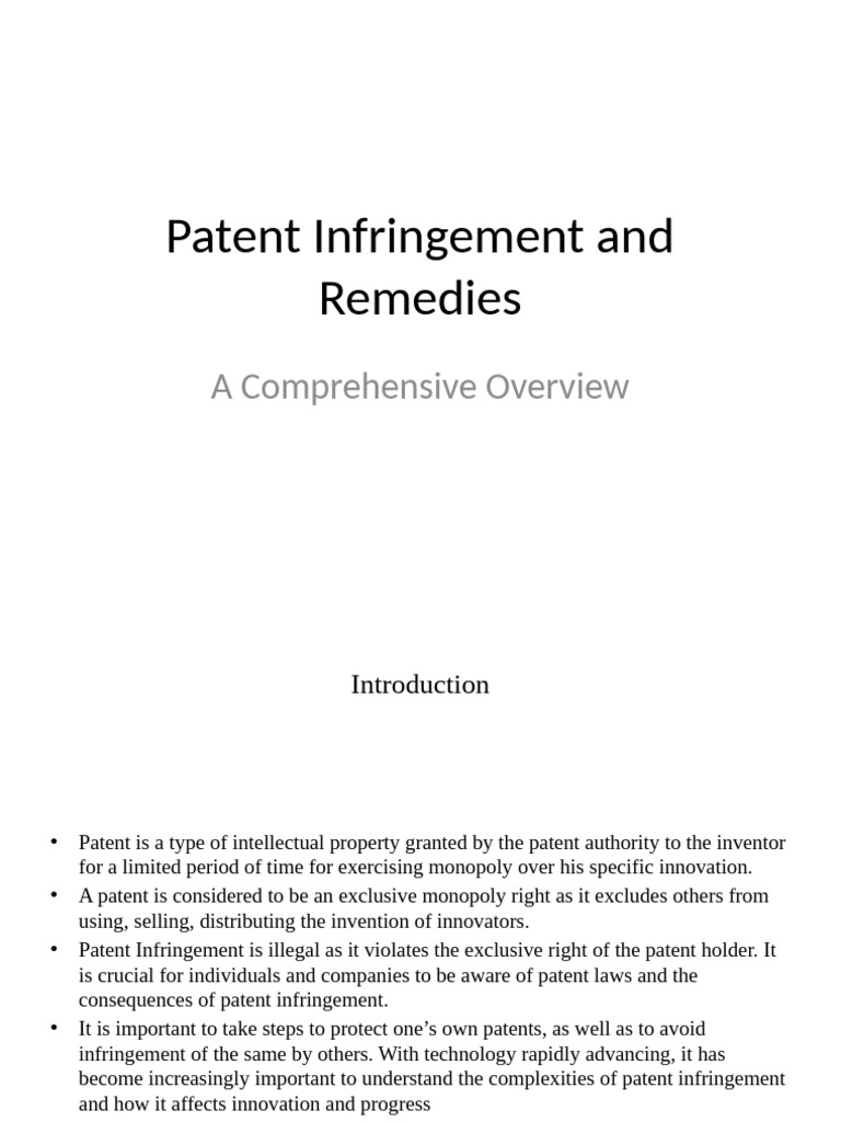 Patent Infringement and Remedies Overview | PDF | Patent Infringement ...