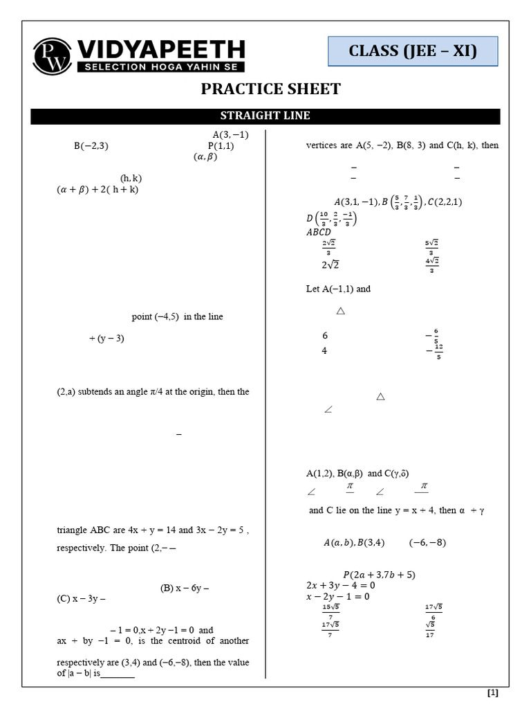 Practice Sheet Straight Line Jaikishan Sir 07-12-2024-1 | PDF | Triangle | Area