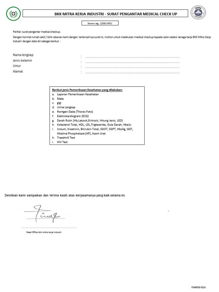 SURAT PENGANTAR MEDICAL CHECK UP. | PDF