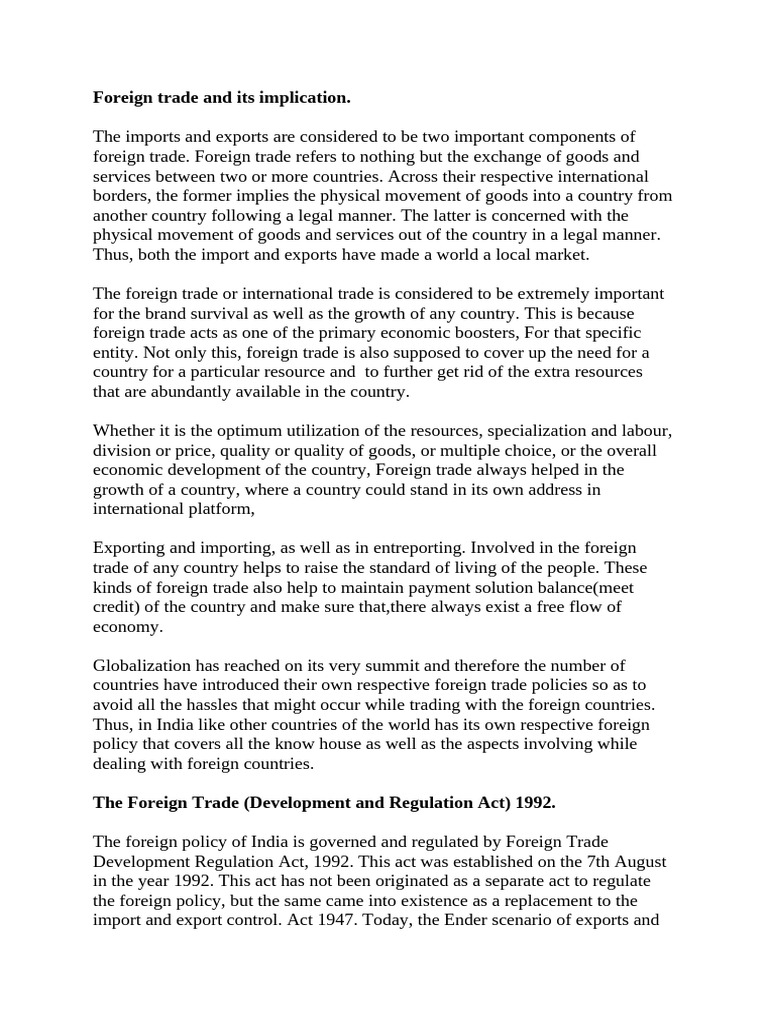 Foreign Trade ( (Development and Regulation) Act 1992 New | PDF | Trade ...