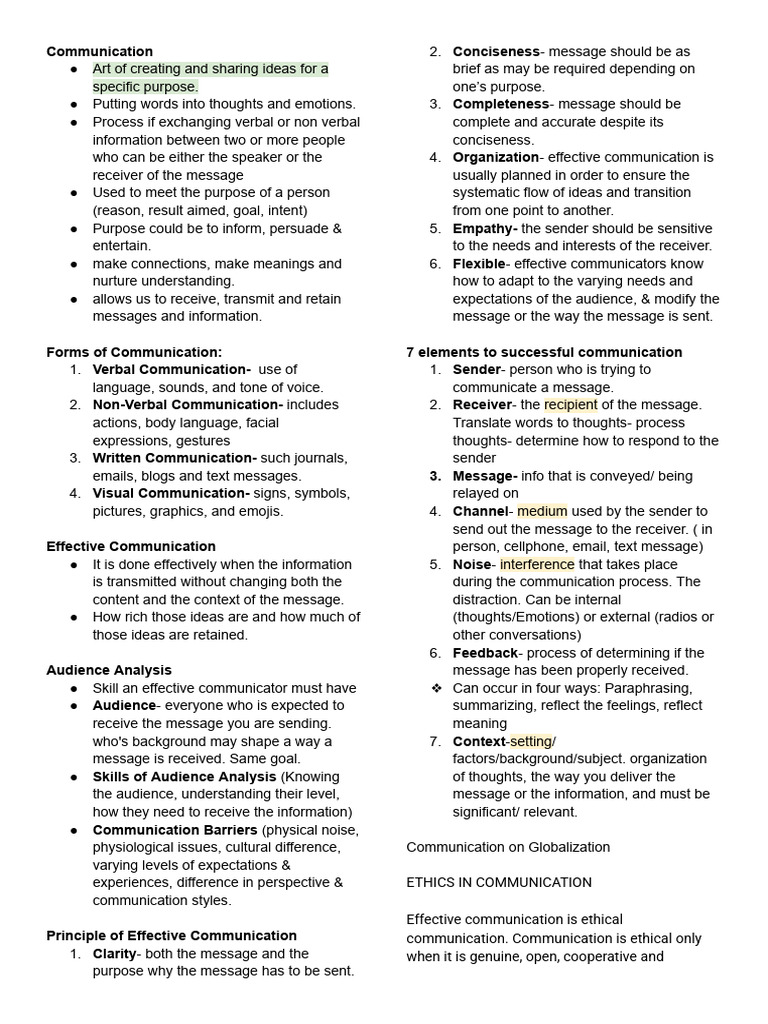 Purposive Communication (Notes) | PDF | Communication | Nonverbal ...