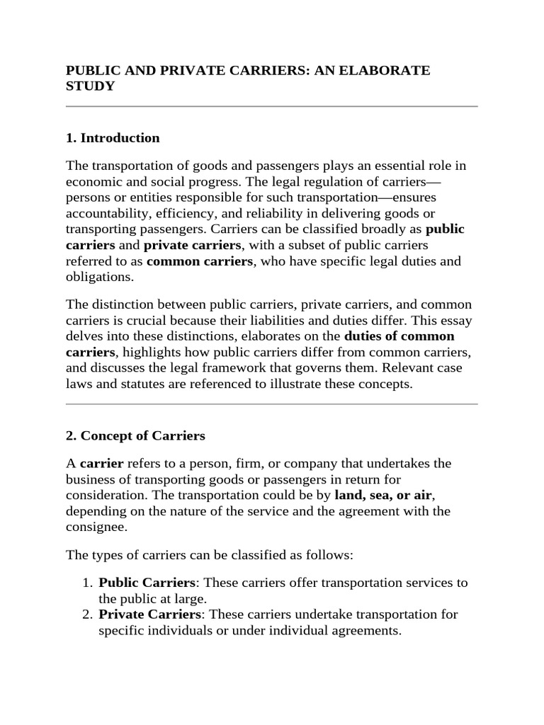 Public and Private Carriers | PDF | Common Carrier | Legal Liability