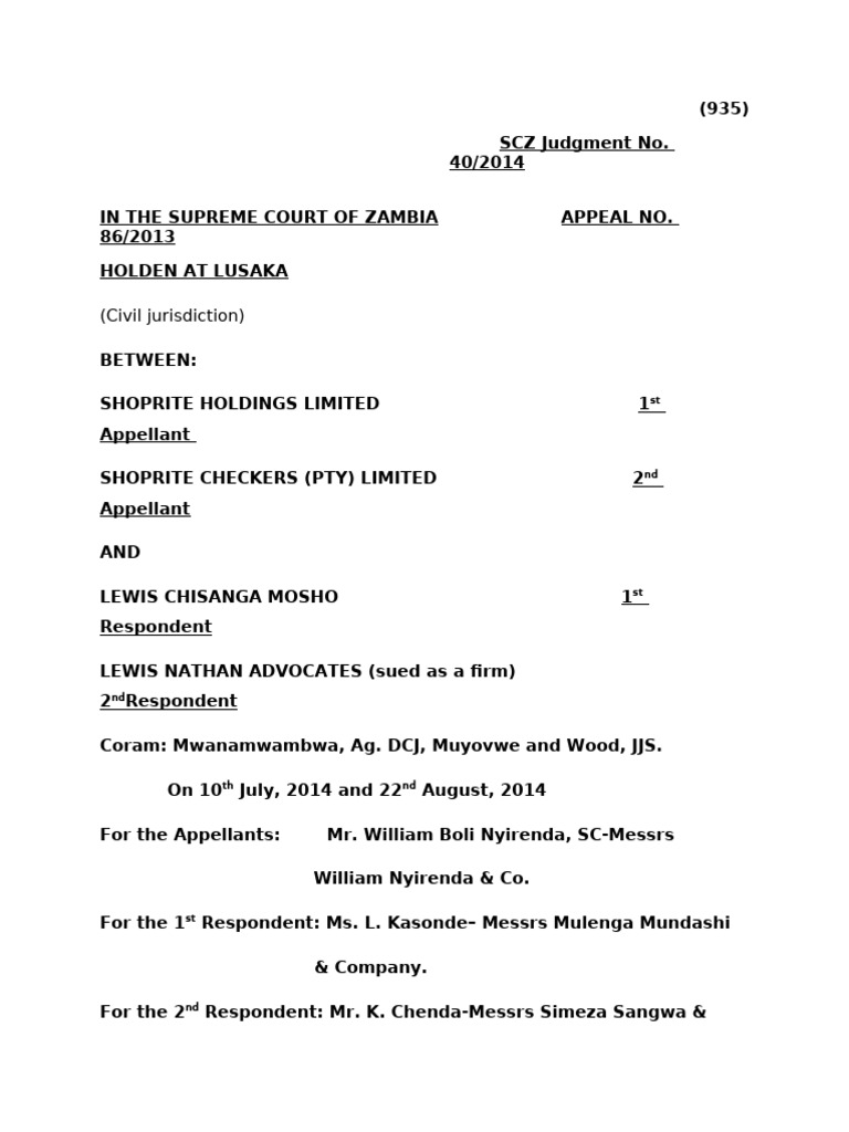 Shoprite Holdings Limited Another V Mosho and Lewis Nathan Advocates ...