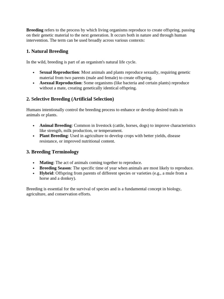 Breeding Refers To The Process by Which Living Organisms Reproduce To ...
