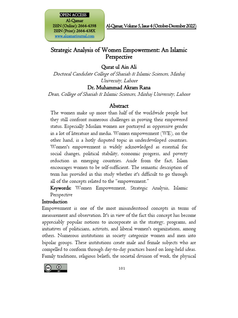 Strategic Analysis of Women Empowerment: An Islamic Perspective | PDF | Empowerment | Quran