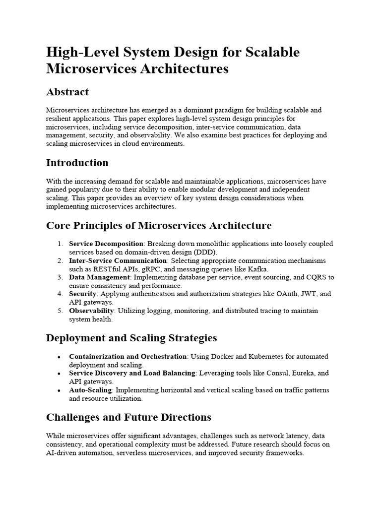 High-Level System Design for Scalable Microservices Architectures | PDF ...