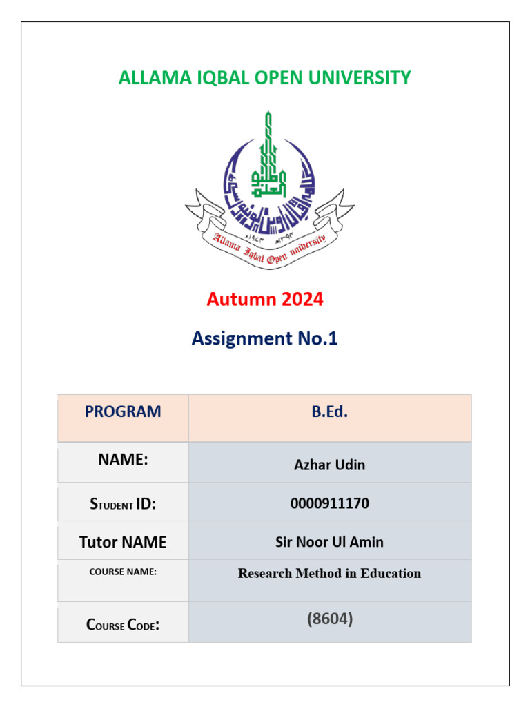 8604 Assignment No 1 Azhar Udin | PDF | Scientific Method | Methodology