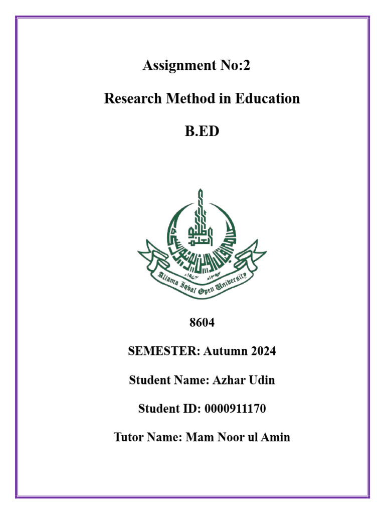 8604 Assignment No 2 Azhar Udin | PDF | Validity (Statistics) | Sampling (Statistics)