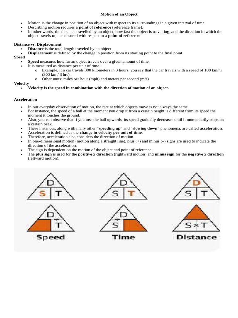 Motion of An Object-Handouts Grade 7-2025 | PDF