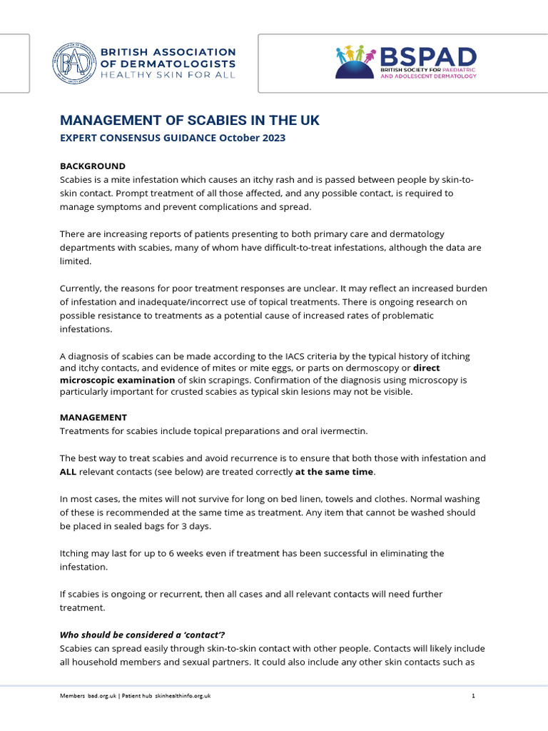 Scabies Management Guidelines 2023 | PDF | Medical Specialties ...