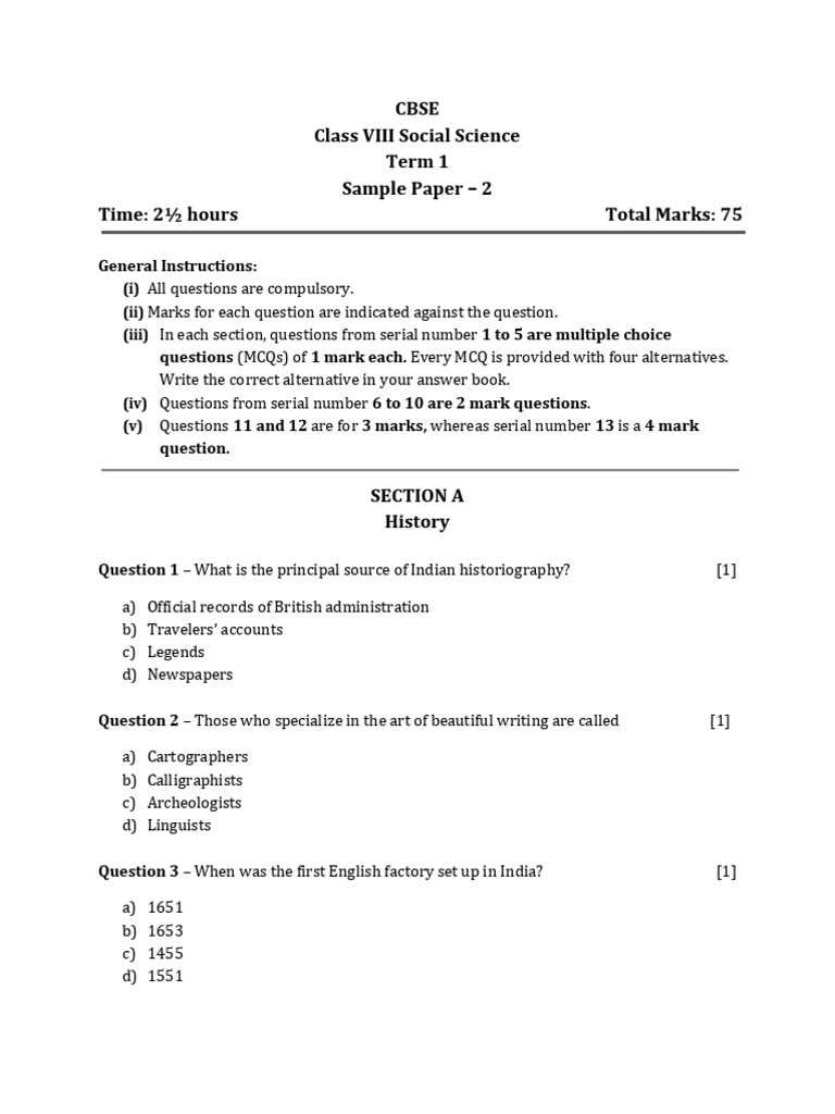 Class Viii Session 202 4 - 2 5 Social Science Sample Paper Set-2 | PDF