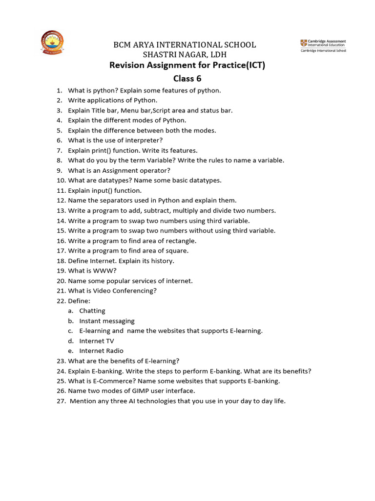 1183-C-10382-Revision Assignment Class 6 | PDF