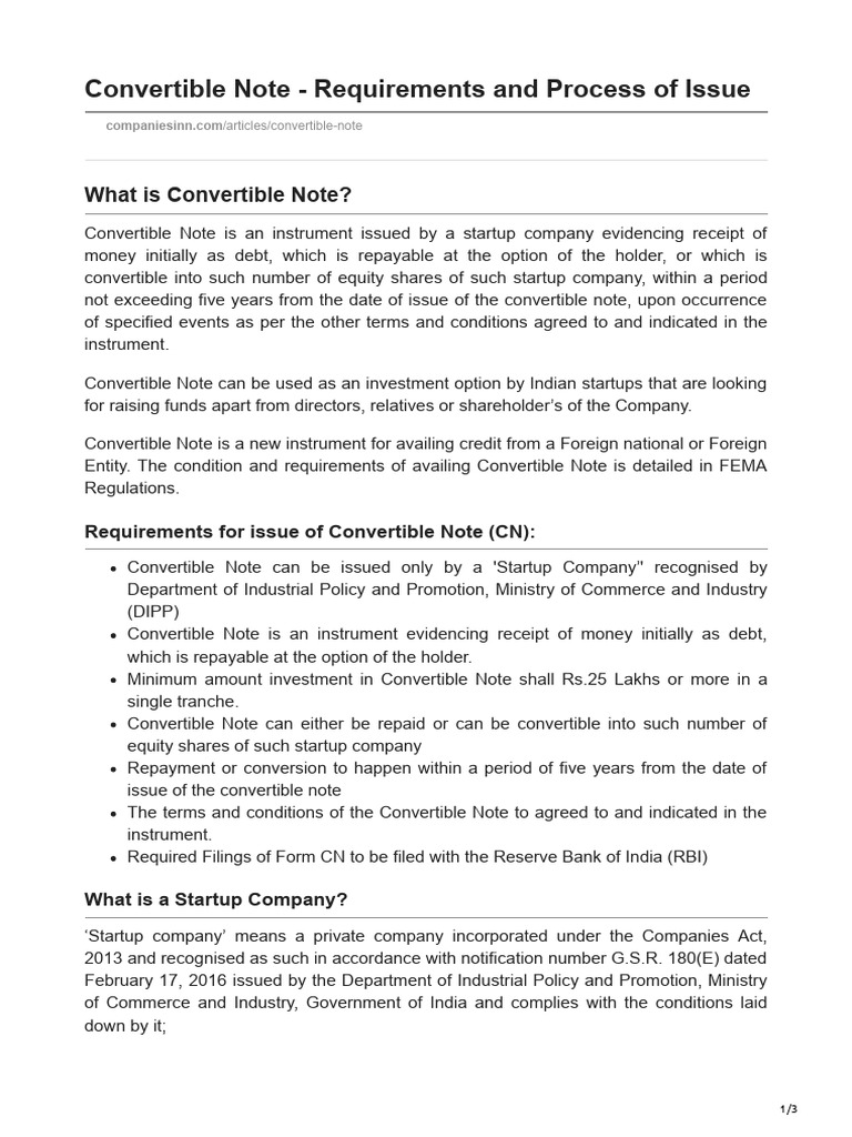 Convertible Note - Requirements and Process of Issue | PDF ...