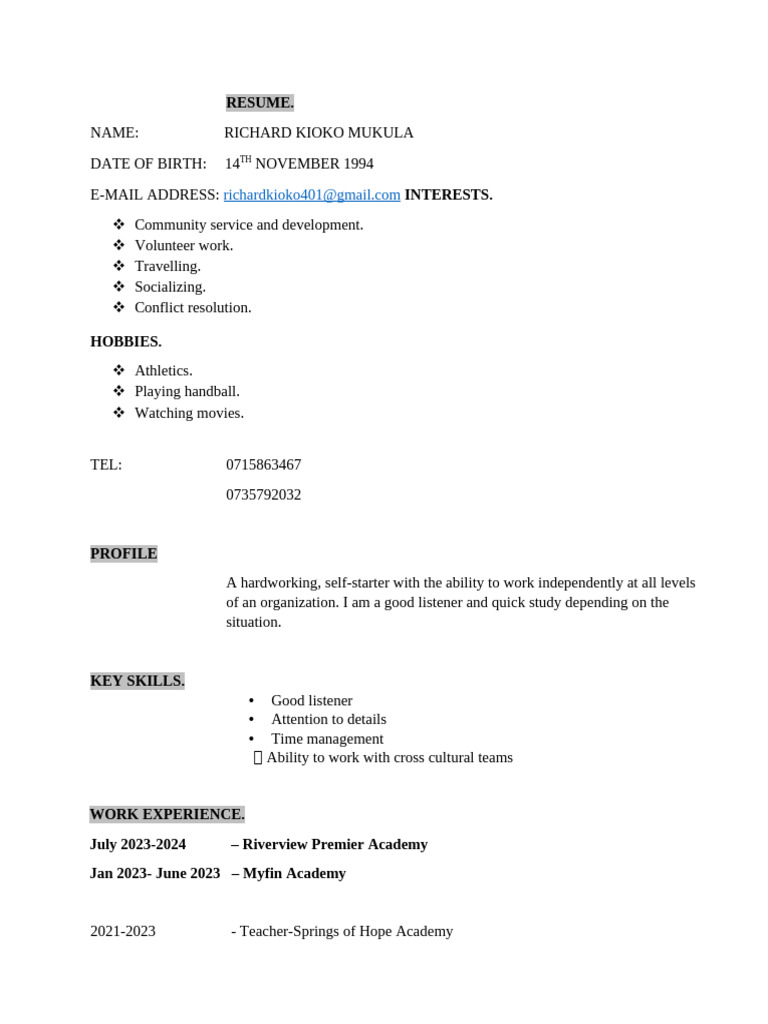 Richard CV Ups | PDF