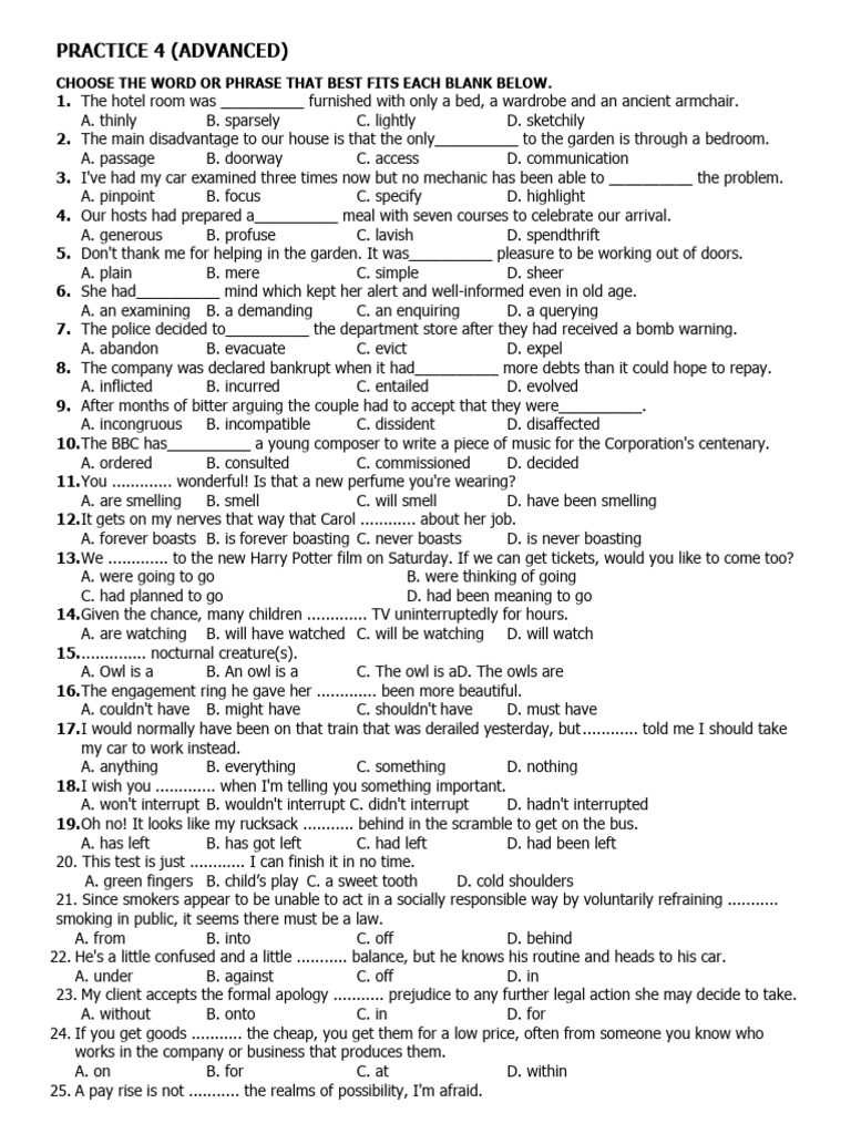 Advanced Vocabulary and Reading Comprehension Test | PDF | Infants ...