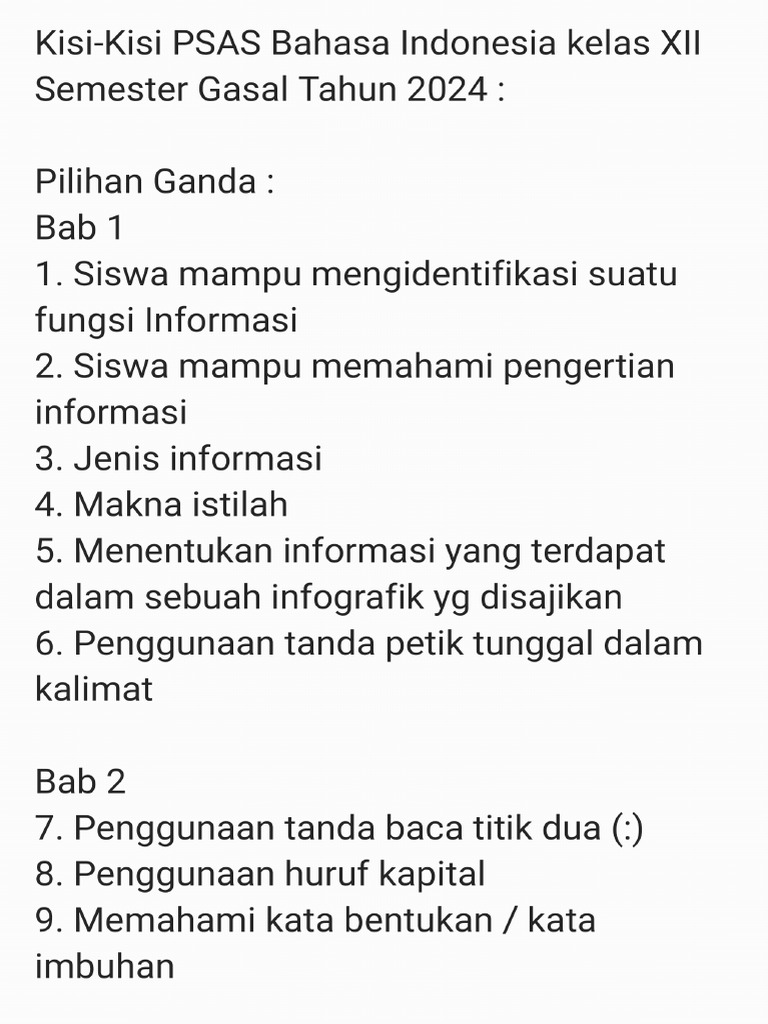 Kisi-Kisi PSAS kelas XII smt 1 | PDF