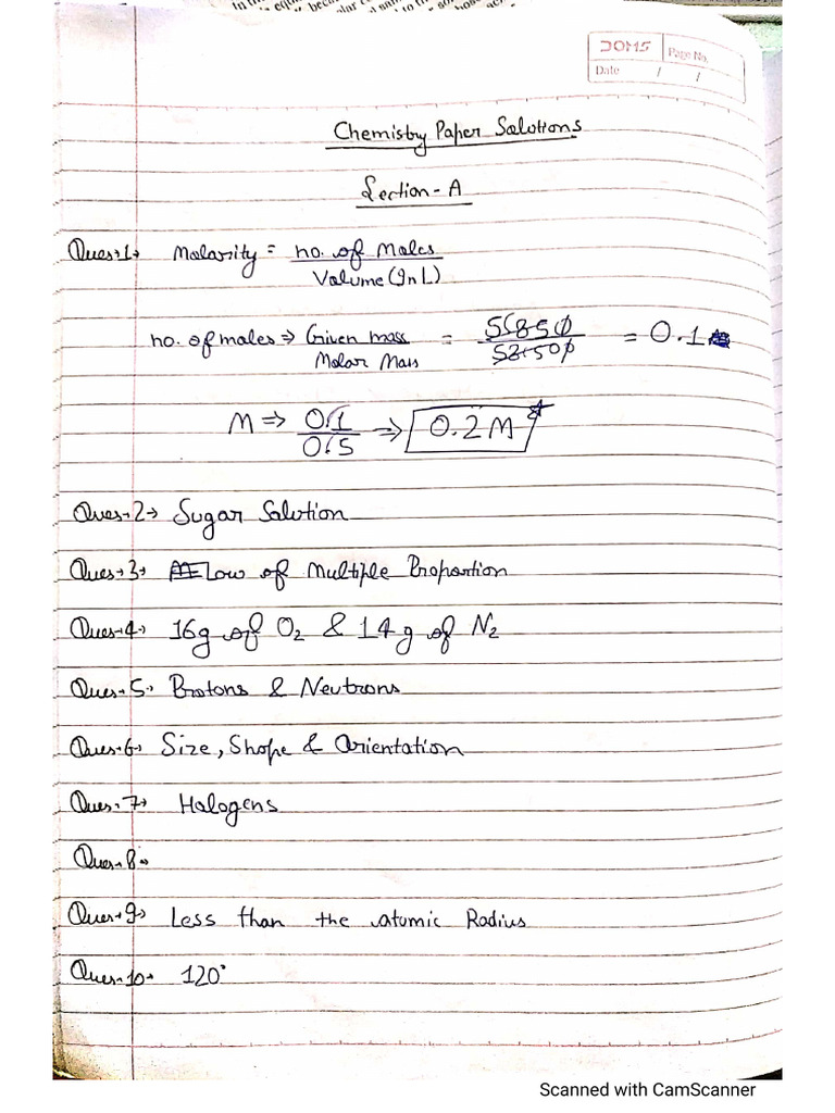 Chemistry Paper Solution | PDF