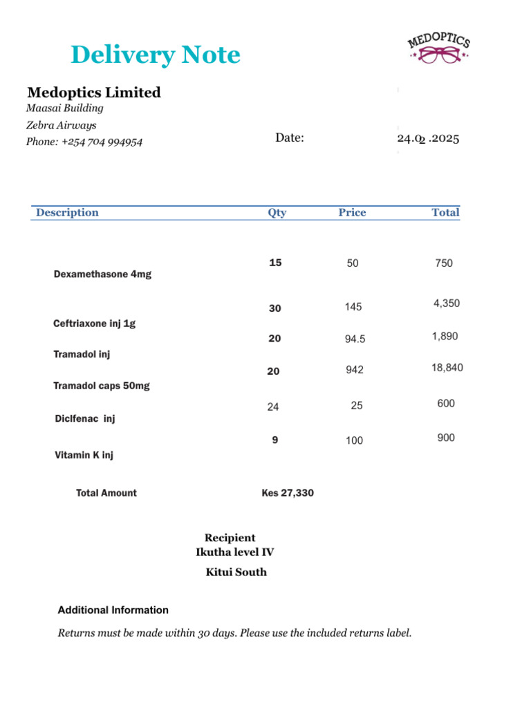 Delivery Note for Diclfenac and More | PDF