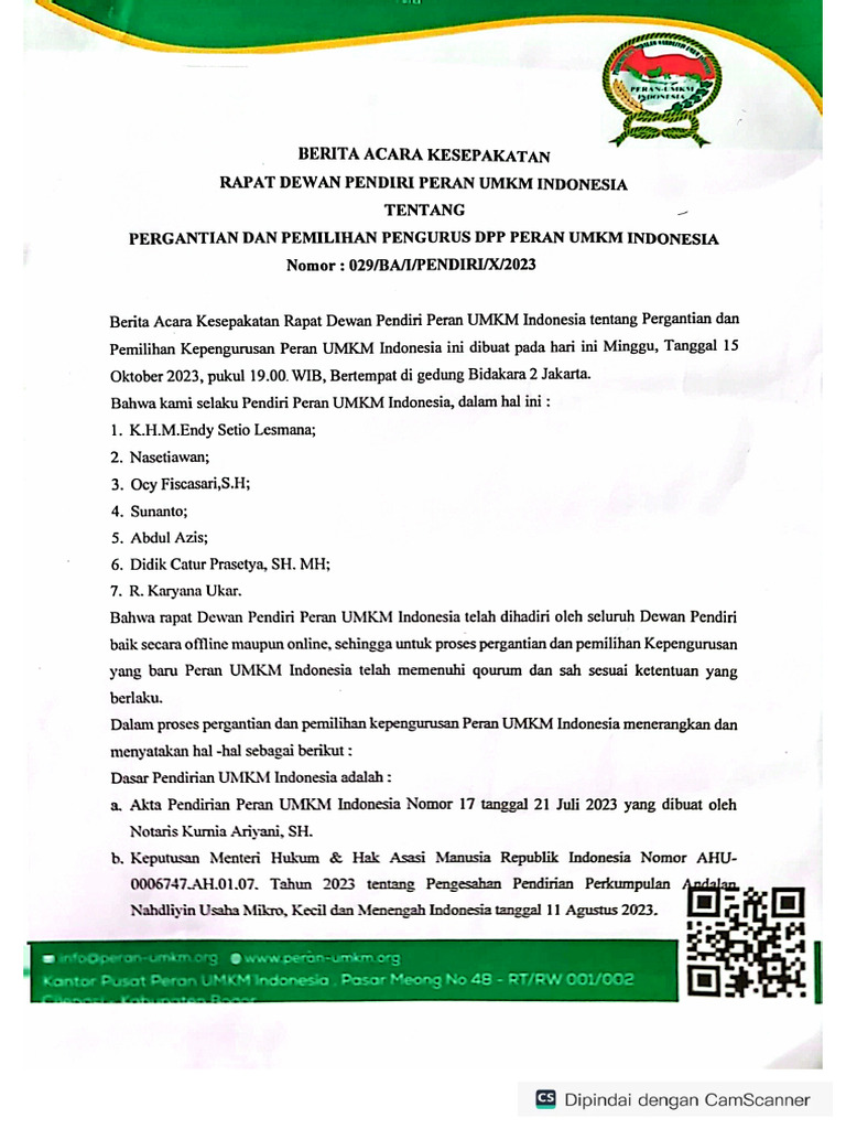 BA Perubahan Kepengurusa DPP Peran UMKM | PDF