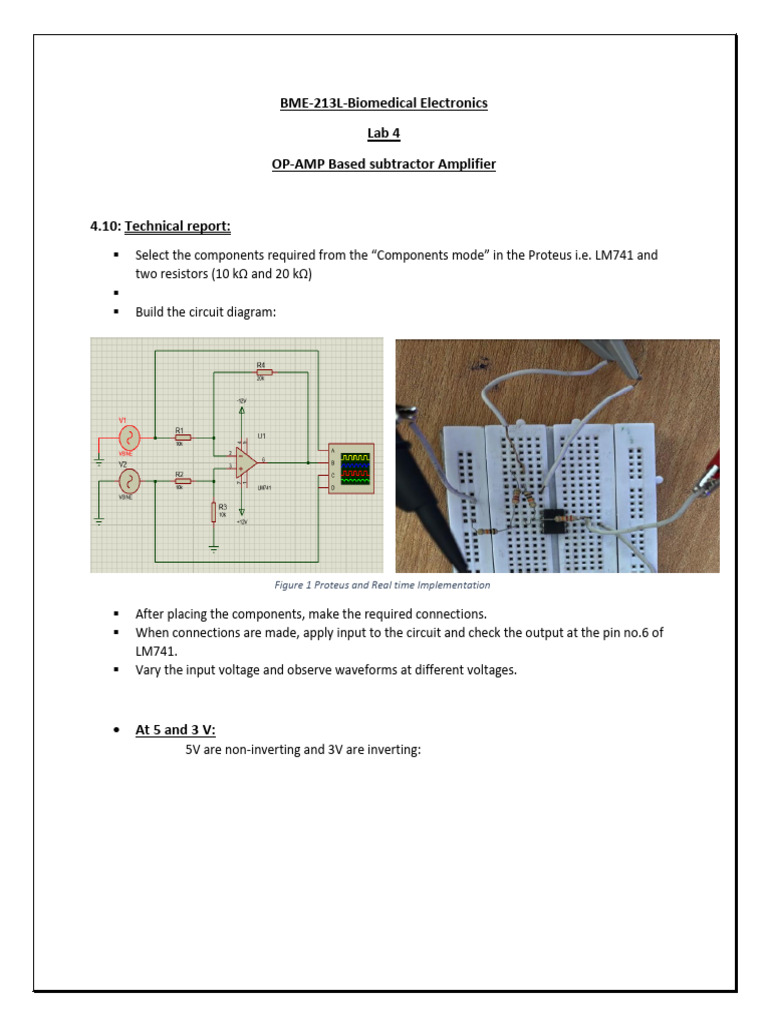 LM741 Subtractor Amplifier in Proteus | PDF