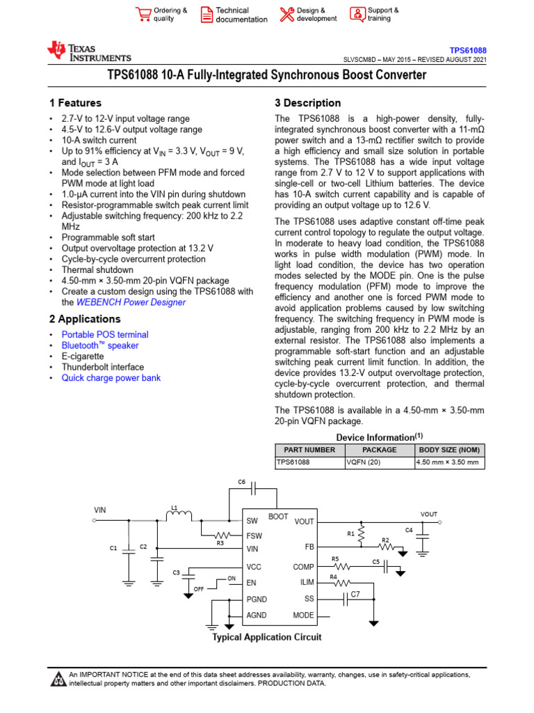 tps61088 | PDF | Amplifier | Capacitor