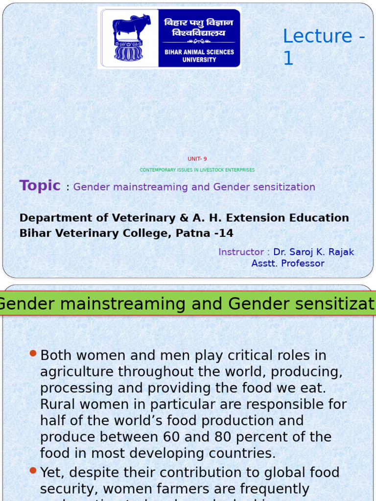 Gender Mainstreaming in Livestock Enterprises | PDF | Gender Studies ...
