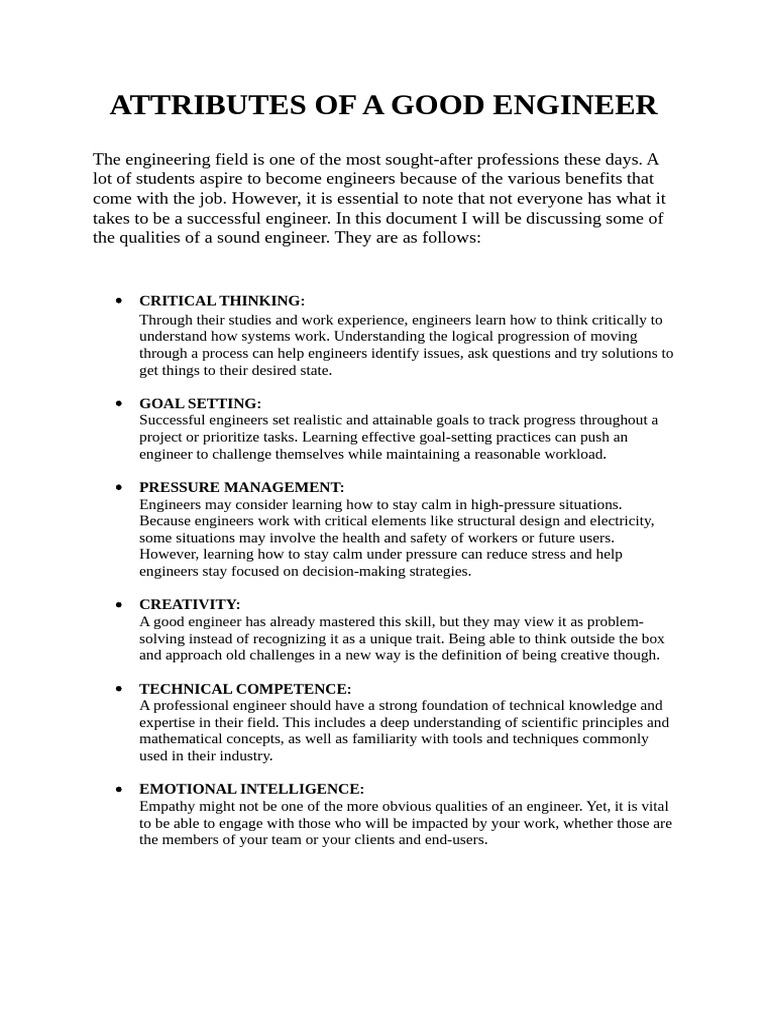 Attributes of A Good Engineer | PDF