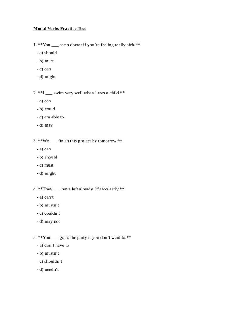 Modal Verbs Practice Test | PDF