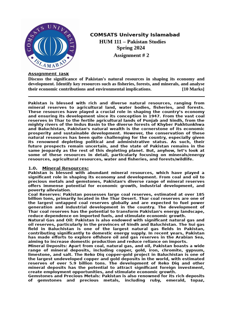 Pakistan Studies Assignment 2 | PDF | Agriculture | Habitat Destruction