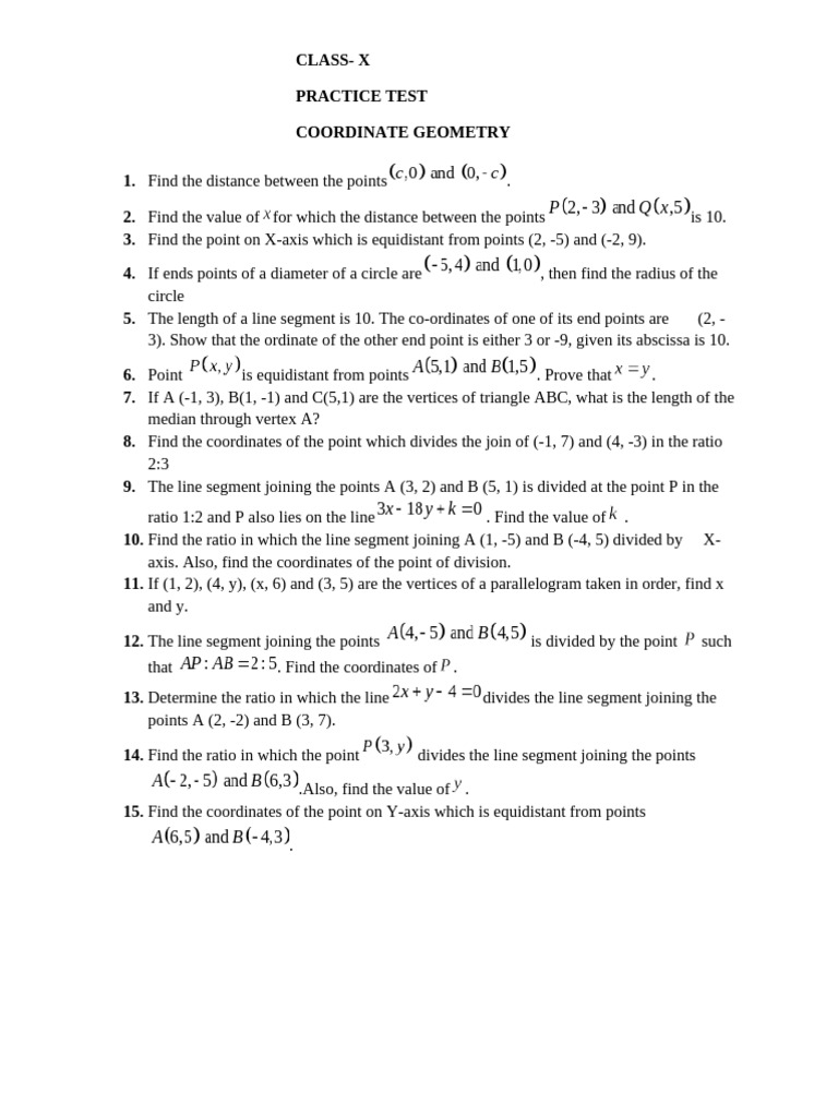 Coordinate Geometry Practice Test | PDF