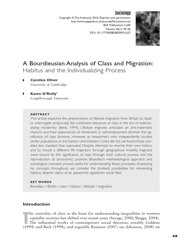 A Bourdieusian Analysis of Class and Migration Habitus and The ...