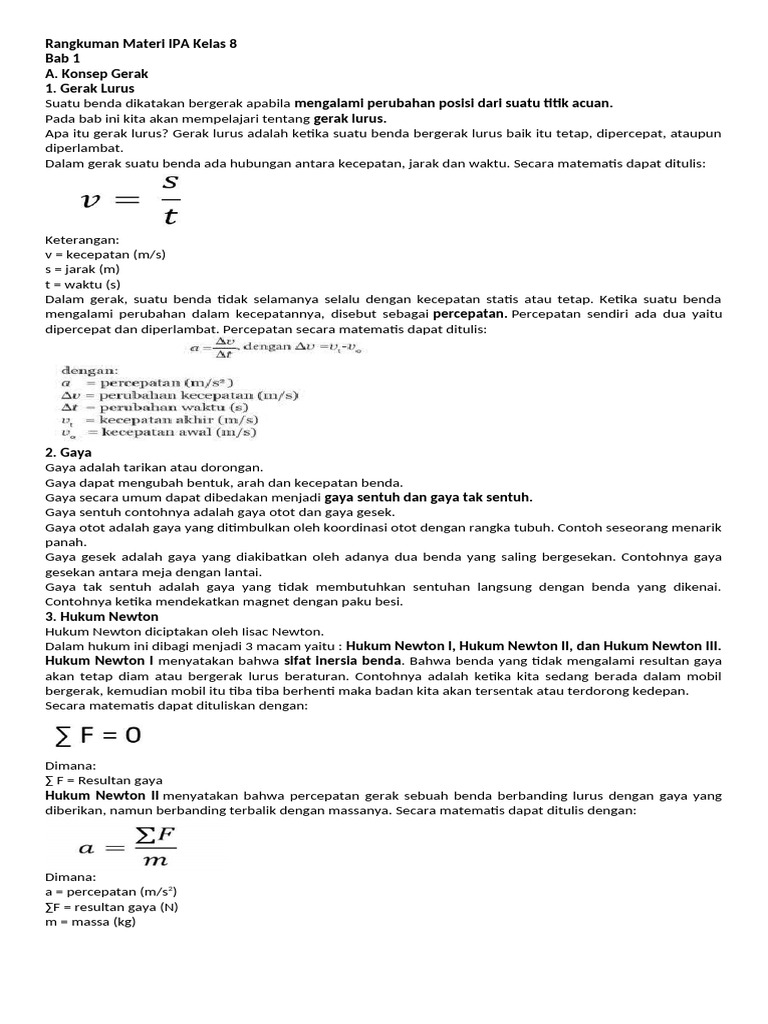Rangkuman Materi IPA Kelas 8 | PDF