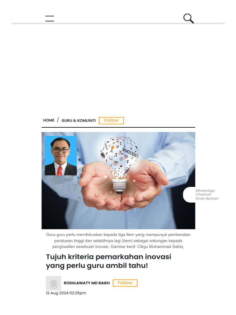 Tujuh Kriteria Pemarkahan Inovasi Yang Perlu Guru Ambil Tahu! - Sinar Bestari - Compressed | PDF