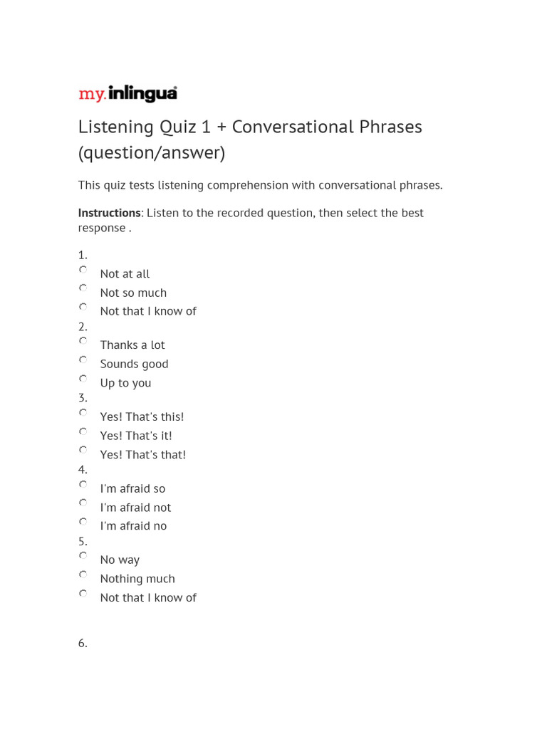 Listening Comprehension Quiz: Phrases | PDF