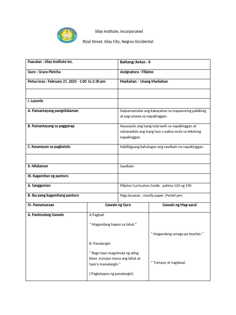 detailed lesson plan inpilipinot-WPS Office (1) | PDF